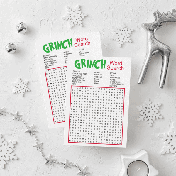Grinch Inspired Word Search Game For The Holidays
