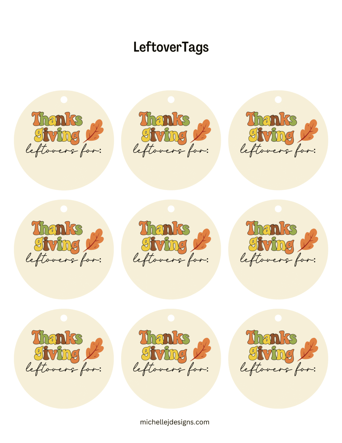 Thanksgiving Printable Tags - Michelle James Designs