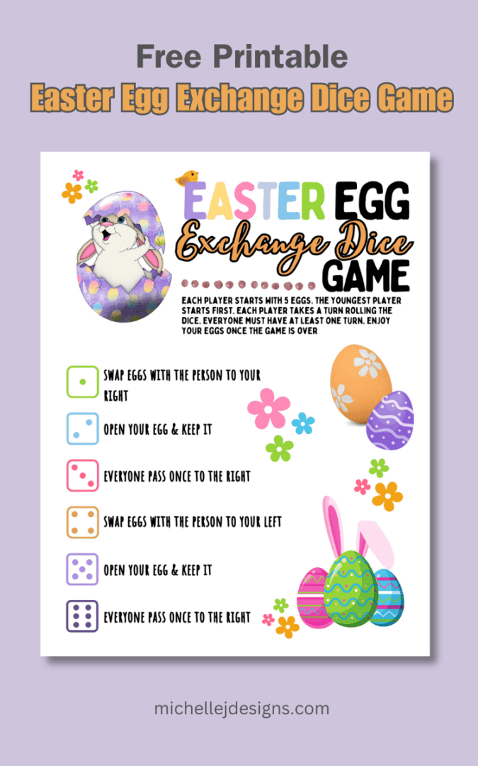 Easter Egg Dice Game Printable - Michelle James Designs