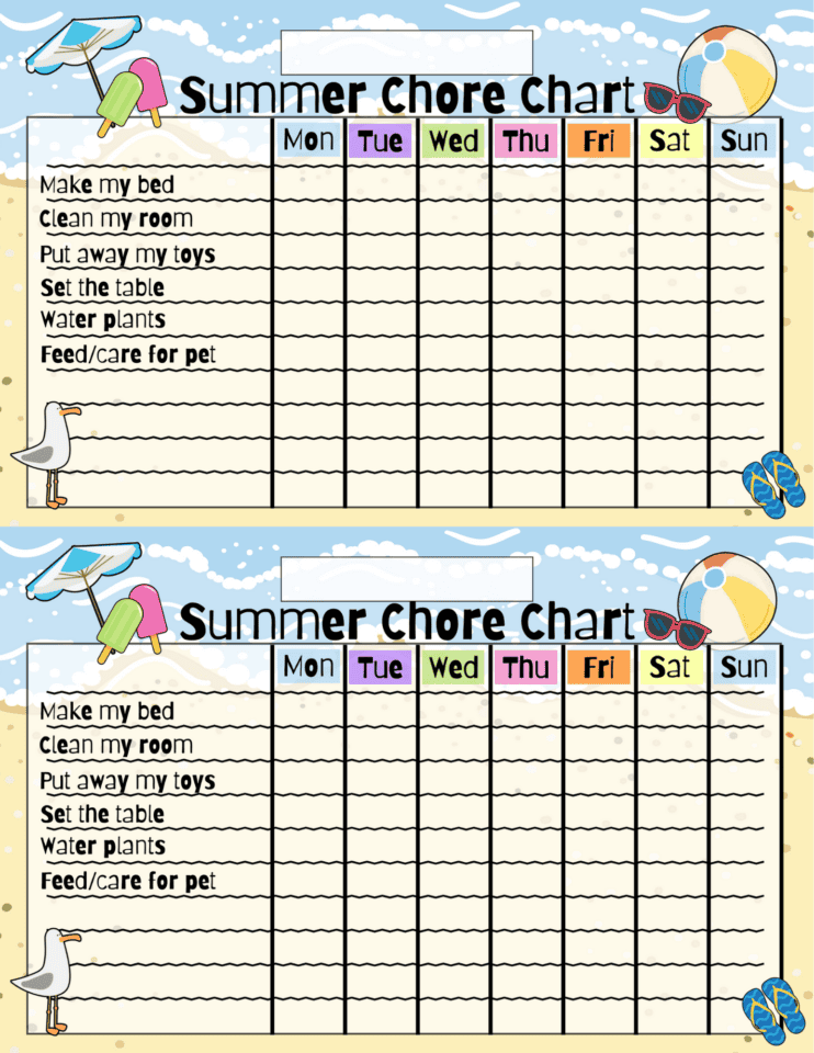 Summer Chore Chart - Michelle James Designs